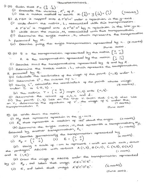 Transformations Cxc Past Paper Questions 1 Pdf