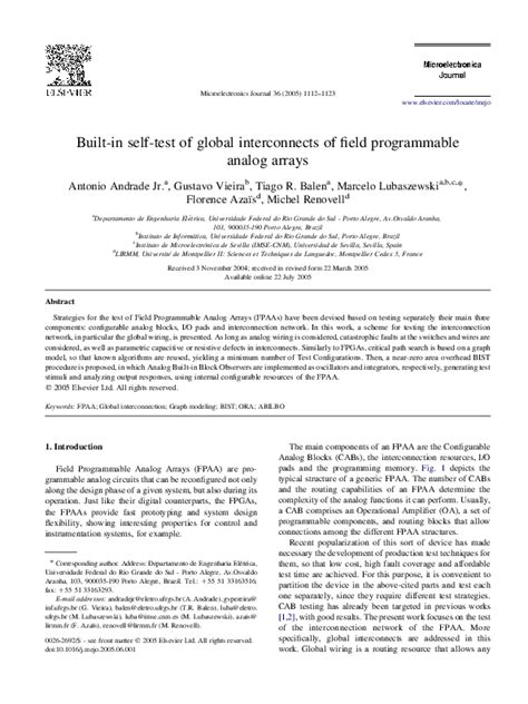 Pdf Built In Self Test Of Global Interconnects Of Field Programmable Analog Arrays