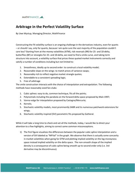 Pdf Arbitrage In The Perfect Volatility Surface