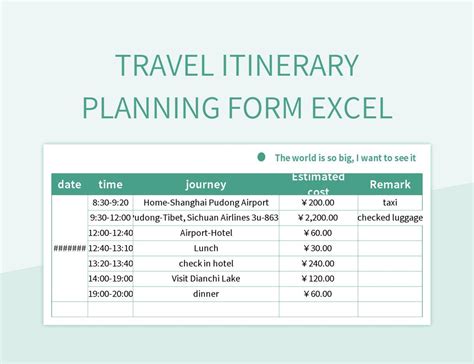 Travel Itinerary Planning Form Excel Excel Template And Google Sheets File For Free Download