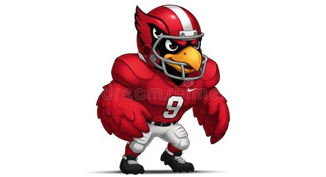 Cartoon Football Cardinal Mascot Wearing Helmet And Jersey Illustration