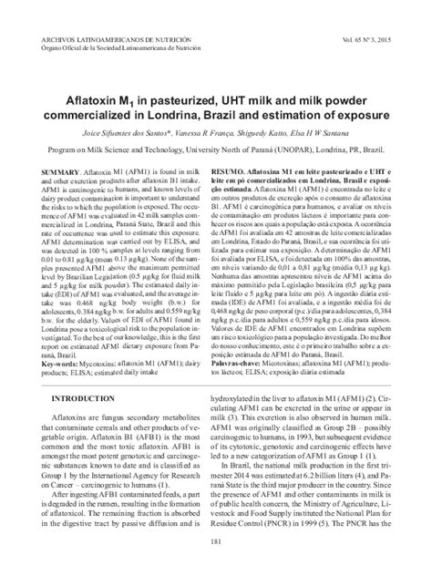 Pdf Aflatoxin M1 In Pasteurized Uht Milk And Milk Powder