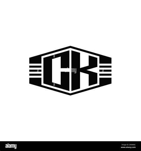 Ck Letter Logo Monogram Hexagon Emblem Shape With Stripes Outline Style Design Template Stock