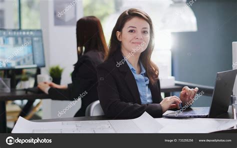 Portrait Cad Engineer Planning Architectural Projects Office Using Laptop Find Stock Photo