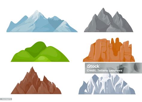 만화 산 능선 눈 덮인 꼭대기 푸른 언덕 돌 절벽이있는 자연 경관 요소 야외 야생 지역 언덕에 대한 스톡 벡터 아트 및 기타 이미지 Istock