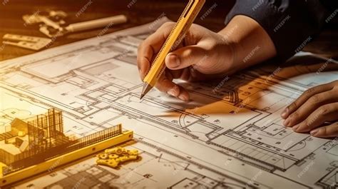 Premium Photo Architecture Hands Blueprint Design And Tape Measure For Construction Scale