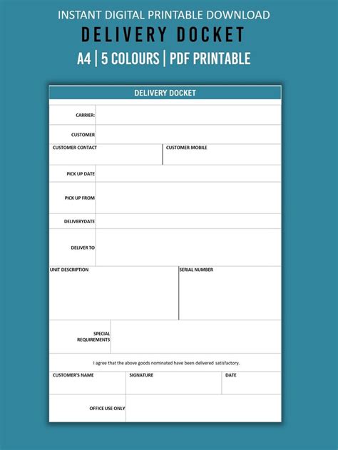 Delivery Docket Printable To Do List Template Editable Fillable