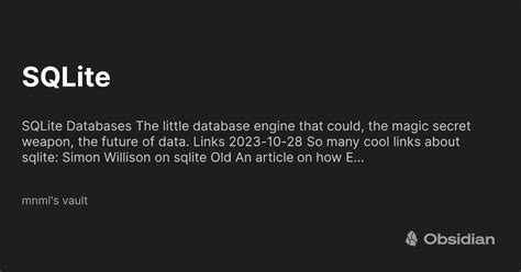sqlite mnml s vault obsidian publish