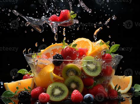 Ai Generated Fruit Salad On Black Background Generative Ai 44521810