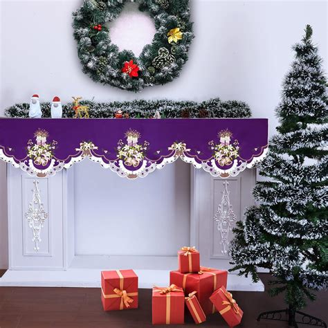 Simhomsen Embroidered Purple Mantel Shelf Top Scarf Runner