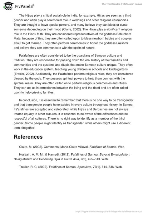 The Third Gender Fafafines In Samoa Words Essay Example