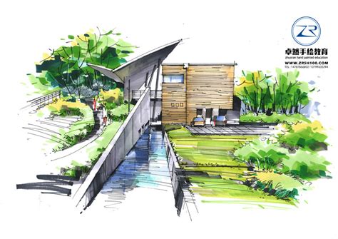 建筑景观效果图手绘 建筑手绘效果图 现代建筑手绘效果图 大山谷图库