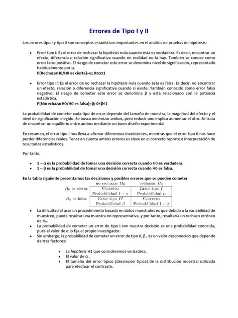 Errores De Tipo I Y Ii Pdf Errores Tipo I Y Tipo Ii Prueba De