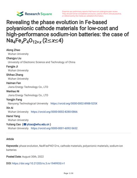 Pdf Revealing The Phase Evolution In Fe Based Polyanionic Cathode