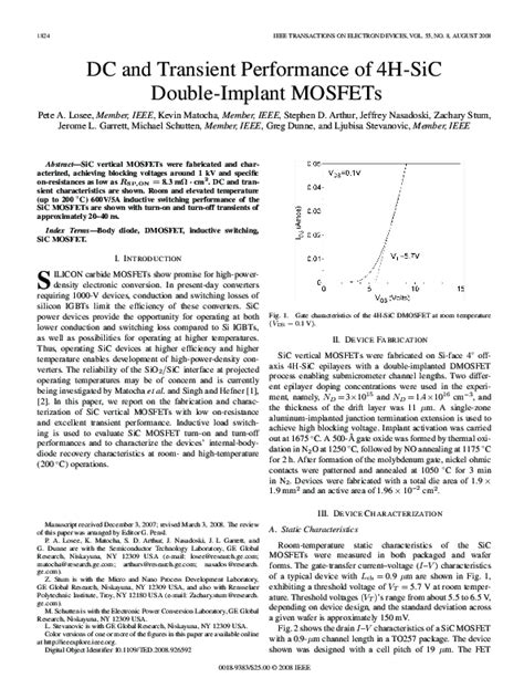 Pdf Dc And Transient Performance Of 4h Sic Double Implant Mosfets