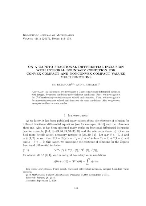 Pdf On A Caputo Fractional Differential Inclusion With Integral