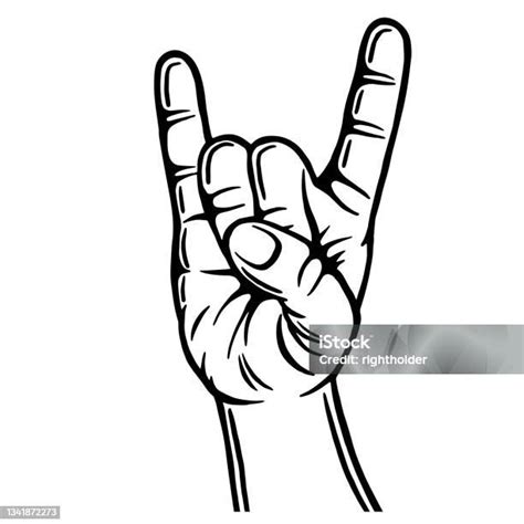 손 제스처 바위 표지판 윤곽 실루엣 디자인 요소입니다 흰색 배경에서 격리된 벡터 그림입니다 책 스티커 포스터 카드 옷에 대한 템플릿 디자인에 대한 스톡 벡터 아트 및 기타