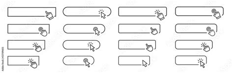 Click Cursor Set Button Pointer Clicking On Frame Click Here Vector