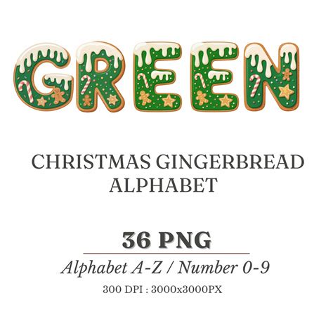 Christmas Gingerbread Cookie Font Green Icing Alphabet Png Digital