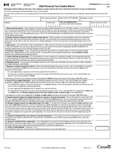 Printable Td1 Form