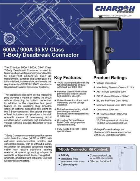 Chardon 35kv T Body Deadbreak Connector Datasheet