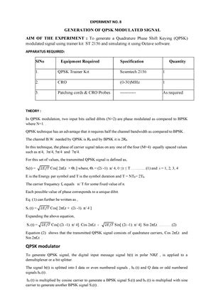EXPT BPSK And BFSK CE LAB Generation And Detection Of BPSK And BFSK Modulation Technique AIM