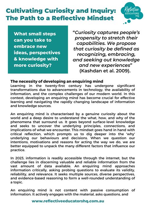 Cultivating Curiosity And Inquiry The Path To A Reflective Mindset Article And Activity