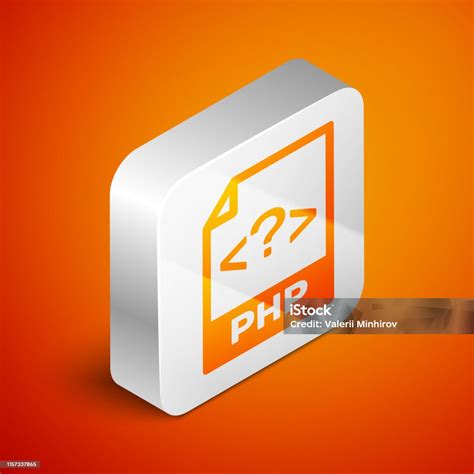 아이소메트릭 Php 파일 문서 아이콘입니다 주황색 배경에서 격리 된 Php 버튼 아이콘을 다운로드하십시오 Php 파일 기호입니다 실버 스퀘어 버튼 벡터 일러스트레이션 Php