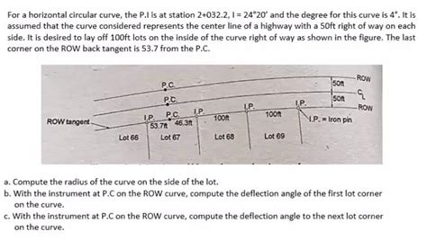 solved for a horizontal circular curve the p i is at