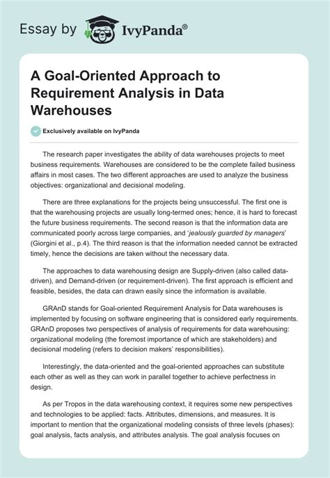 A Goal Oriented Approach To Requirement Analysis In Data Warehouses