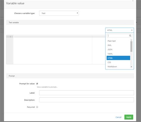 Choose Control Type When Configuring Prompted Variables · Issue 4531