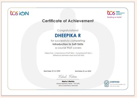 Completed Tcsion Course On Soft Skills Dheepika Ravikumar Posted On