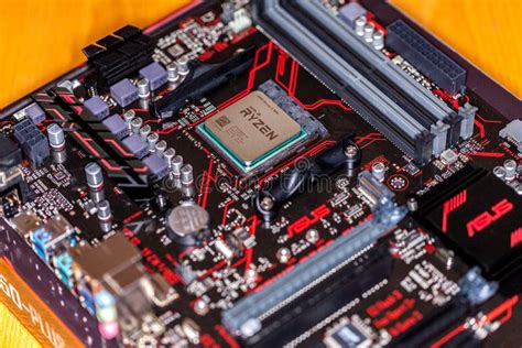 Amd Ryzen Processor Chip On An Asus Prime Plus Mainboard Editorial Photography Image Of