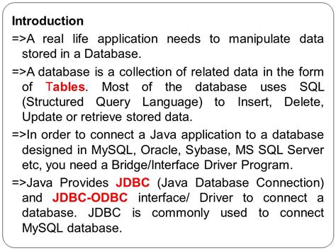 DATABASE CONNECTIVITY TO MYSQL Introduction A Real Life Application
