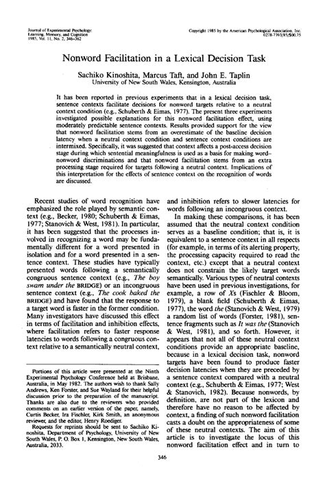 Pdf Nonword Facilitation In A Lexical Decision Task