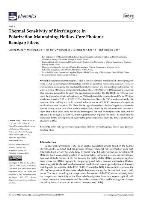 Pdf Thermal Sensitivity Of Birefringence In Polarization Maintaining Hollow Core Photonic