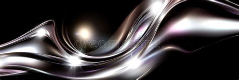 Digital Abstract Metallic Waves With Light Reflections On Black Background Stock Illustration