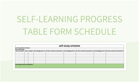 Self Learning Progress Table Form Schedule Excel Template And Google Sheets File For Free