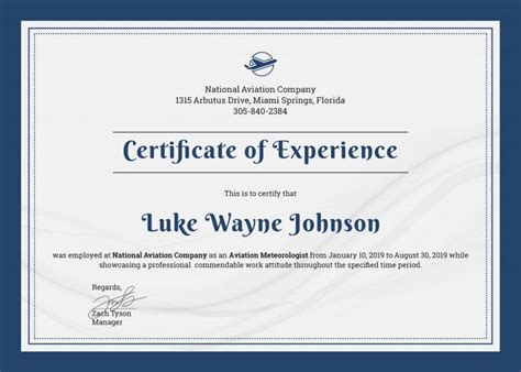 ️free Printable Certificate Of Experience Sample Template ️
