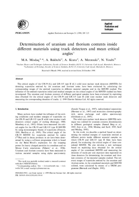 Pdf Determination Of Uranium And Thorium Contents Inside Different Materials Using Track