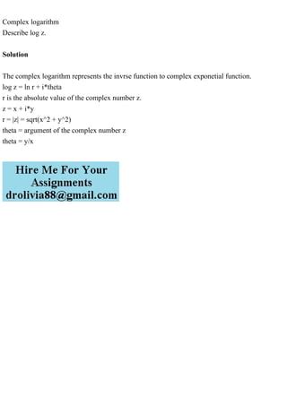 Complex LogarithmDescribe Log Z SolutionThe Complex Logarith Pdf