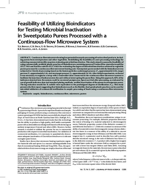 Pdf Feasibility Of Utilizing Bioindicators For Testing Microbial Inactivation In Sweetpotato