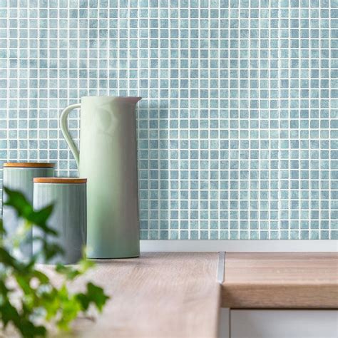 Winter Blue Mosaic Peel And Stick Tile Backsplash Commomy