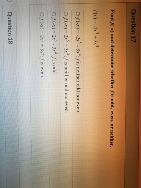 Solved Question 17 Find F X And Determine Whether Fis Odd