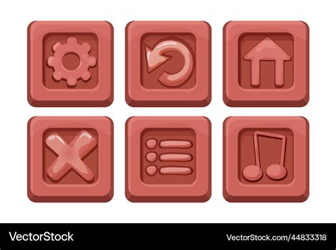 Set Menu Ui Buttons On Stone Block In Comic Vector Image