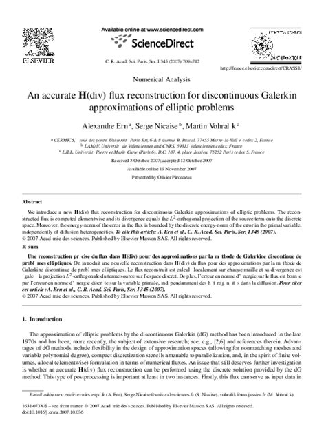 Pdf Hdiv Flux Reconstruction For Dg Elliptic Problems