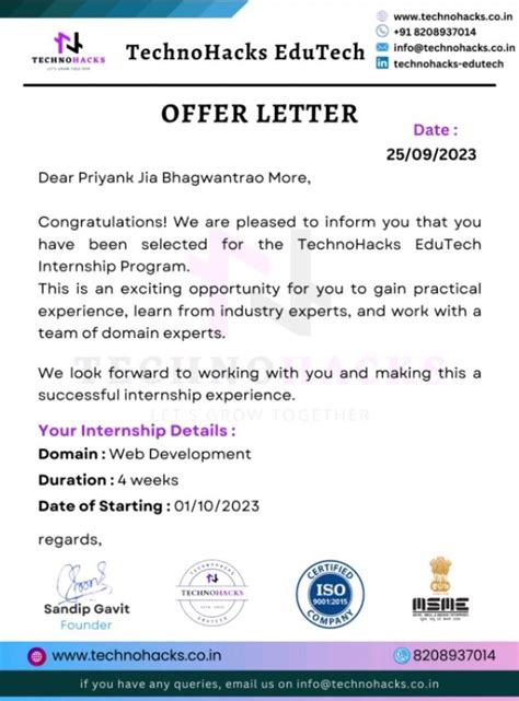 Priyanka More On Linkedin Internship Technohack Webdevlopment