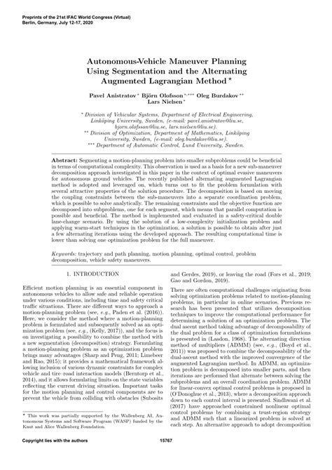 Pdf Autonomous Vehicle Maneuver Planning Using Segmentation And The