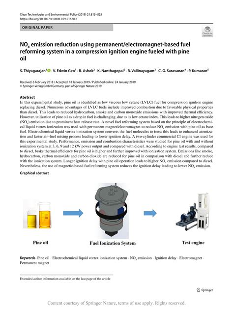 Nox Emission Reduction Using Permanent Electromagnet Based Fuel Reforming System In A