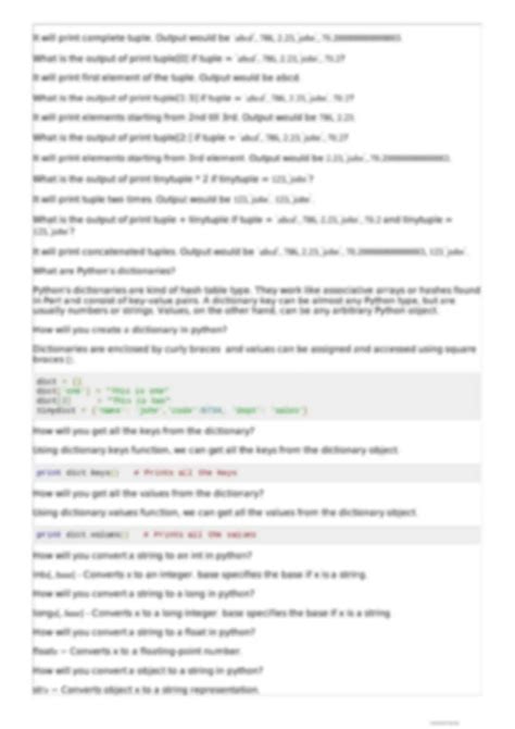 Phyton Language Interview Question Summaries Computer Programming